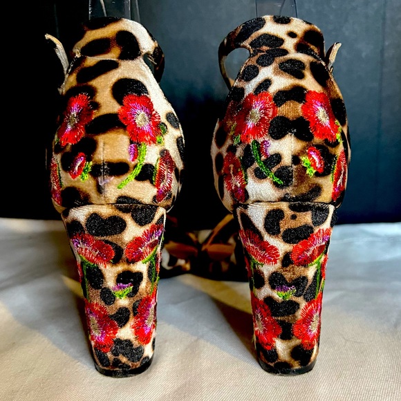 Shoes | Cheetah And Floral Plush Velvet Heels Sandals | Poshmark